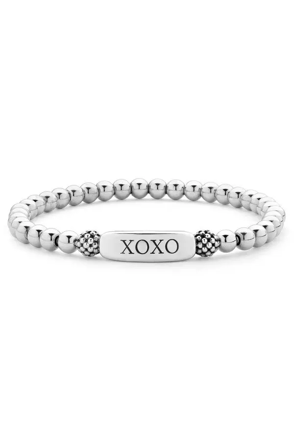 Lagos Signature Caviar Xoxo Stretch Bead Bracelet - Silver