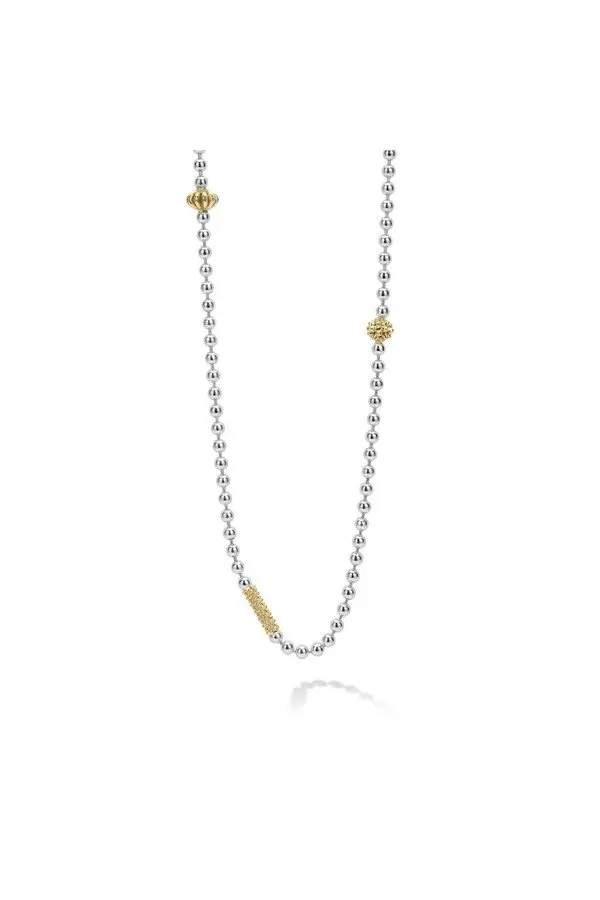Lagos Caviar Icon Two-tone Beaded Necklace - Gold