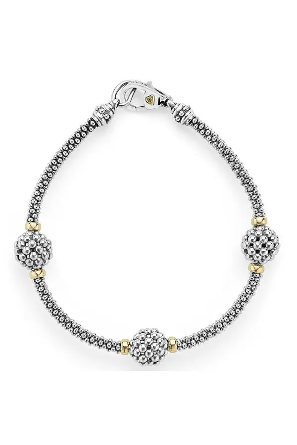 Lagos Signature Caviar Three-station Beaded Bracelet - Gold