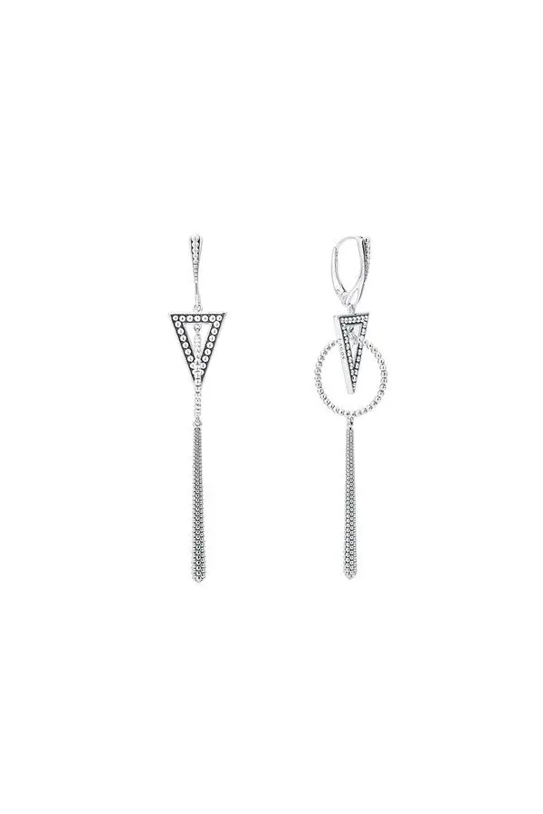 Lagos Signature Caviar Triangle Circle Drop Earrings - Silver