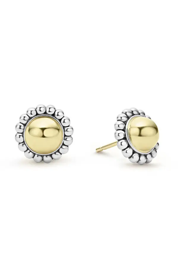 Lagos High Bar Two-tone Stud Earrings - Gold