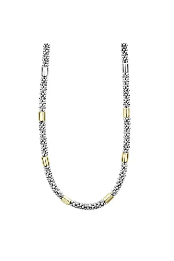 Lagos High Bar Two-tone Station Caviar Necklace | 5mm - Gold