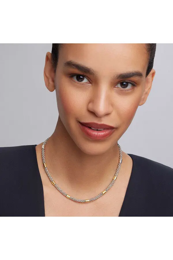 Lagos High Bar Two-tone Station Caviar Necklace | 5mm