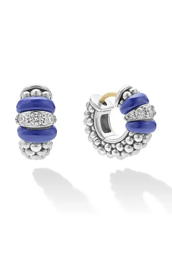 Lagos Ultramarine Ceramic And Diamond Huggie Earrings - Blue