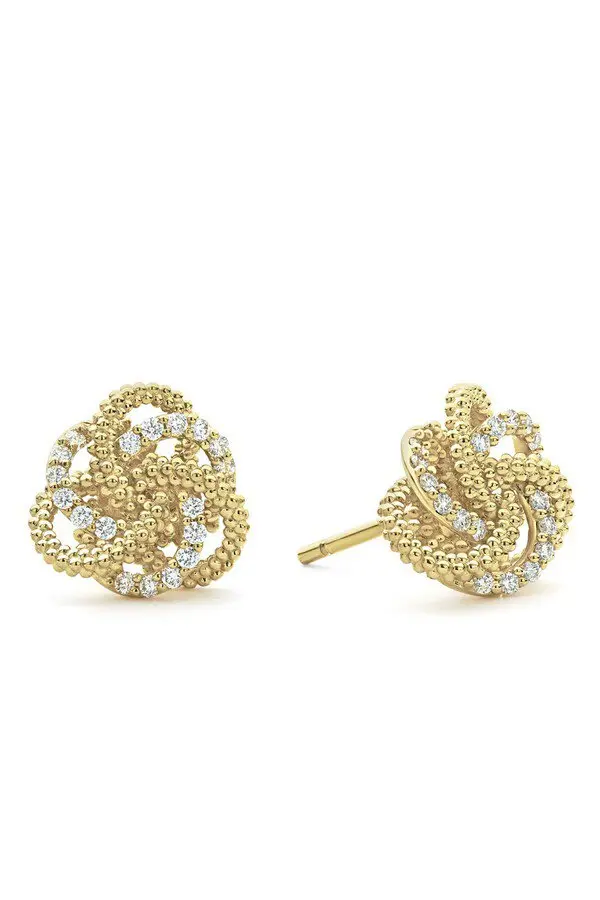 Lagos 18k And Diamond Love Knot Stud Earrings - Gold