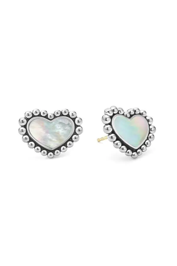 Lagos Maya Mother Of Pearl Heart Stud Earrings - Gold