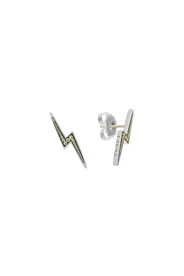 Lagos Signature Caviar Two-tone Lightning Bolt Stud Earrings - Gold
