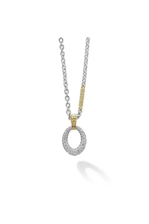 Lagos Caviar Lux Two-tone Oval Diamond Pendant Necklace - Gold