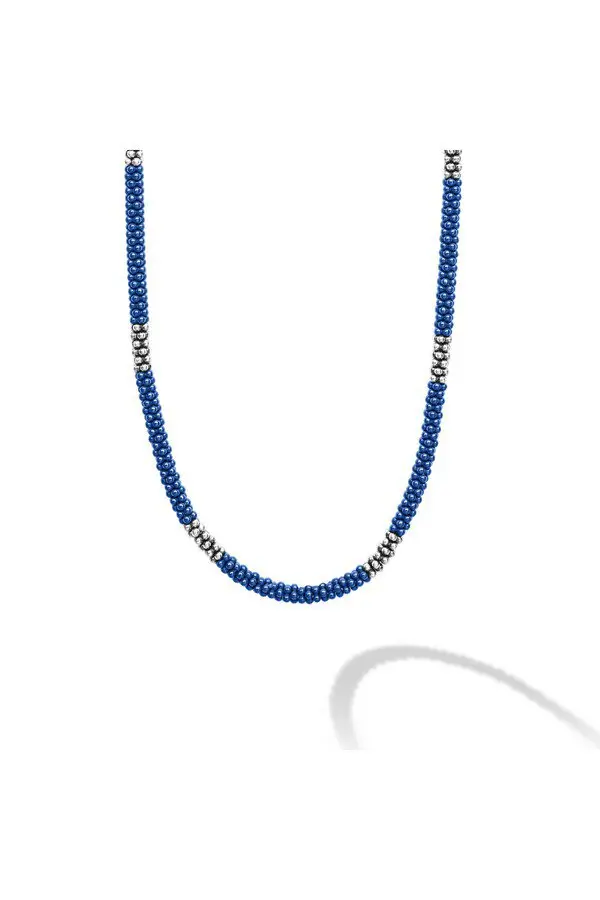 Lagos Caviar Ultramarine Ceramic And Silver Beaded Necklace - Blue