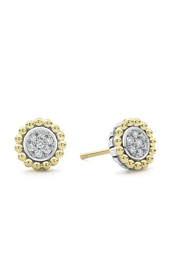 Lagos Caviar Lux Two-tone Diamond Stud Earrings - Gold