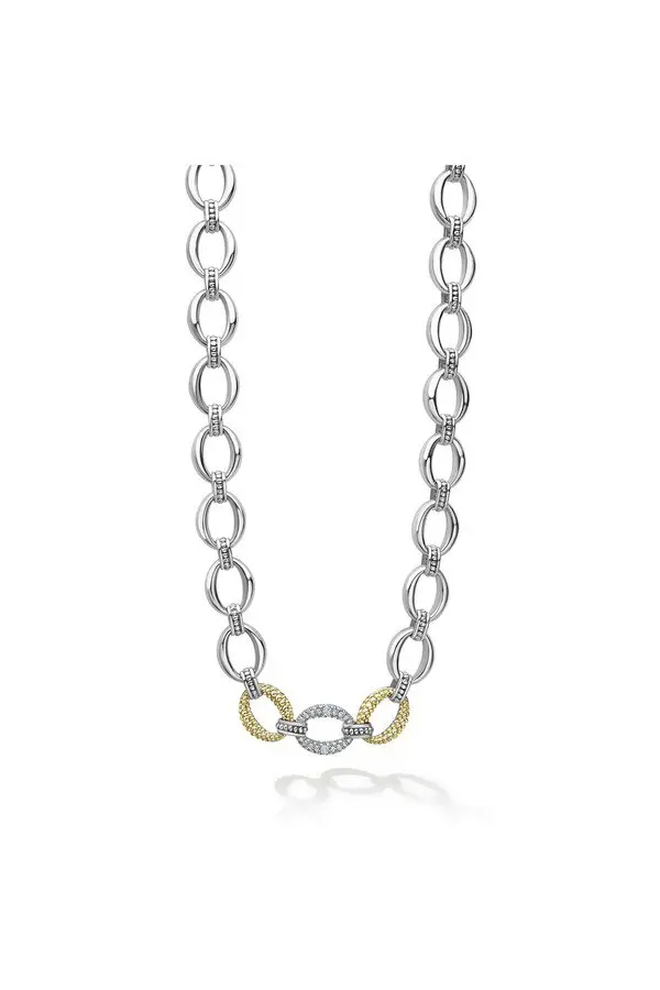 Lagos Caviar Lux Diamond Link Necklace - Gold