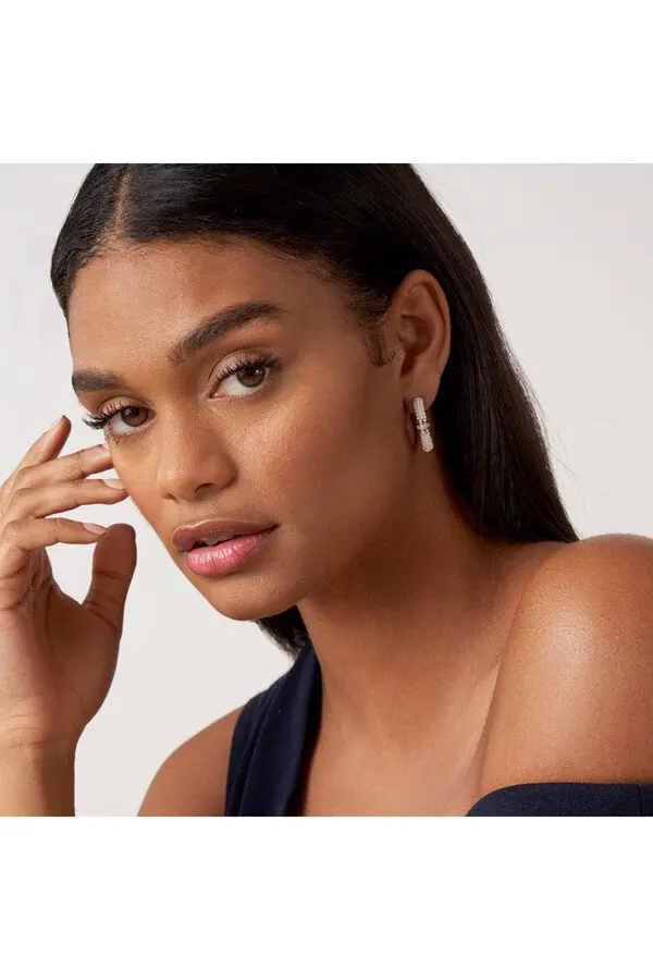 Lagos Caviar Ceramic And Diamond Hoop Earrings - White
