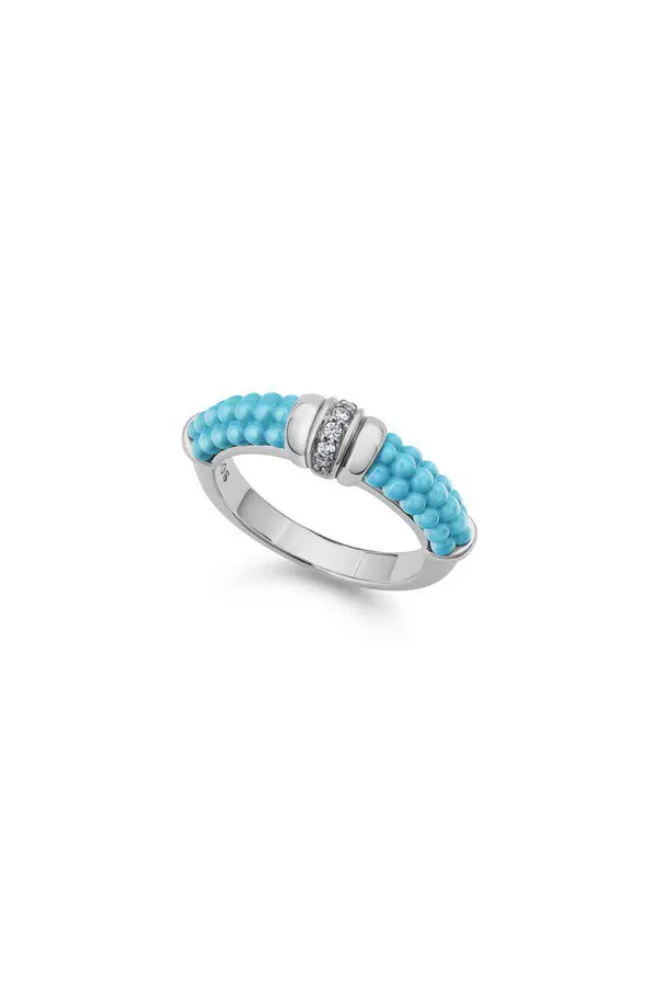 Lagos Ceramic And Diamond Stacking Ring - Blue