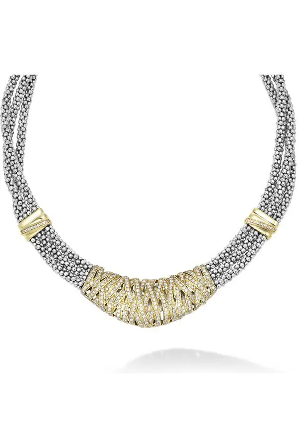 Lagos Caviar Lux Statement Two-tone Diamond Necklace - Gold