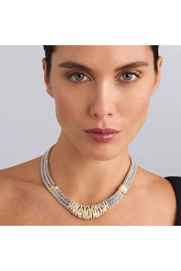 Lagos Caviar Lux Statement Two-tone Diamond Necklace