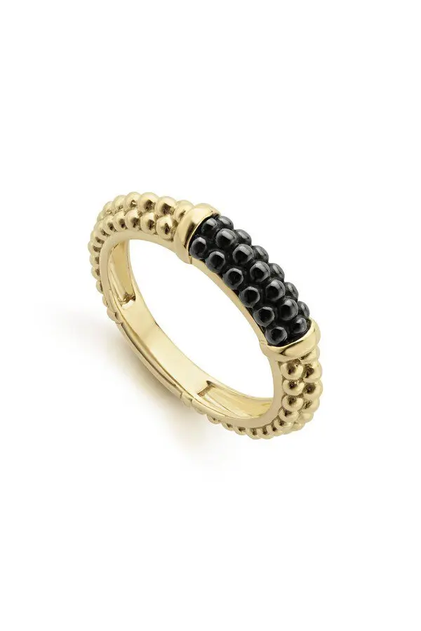 Lagos Black Caviar Ceramic And 18k Stacking Ring - Gold