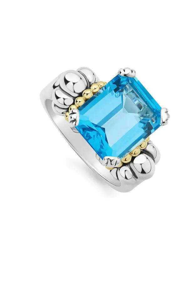 Lagos Glacier Medium Emerald-cut Topaz Ring - Blue