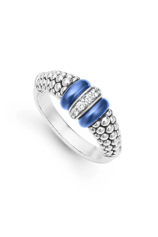 Lagos Ceramic And Diamond Caviar Ring - Blue