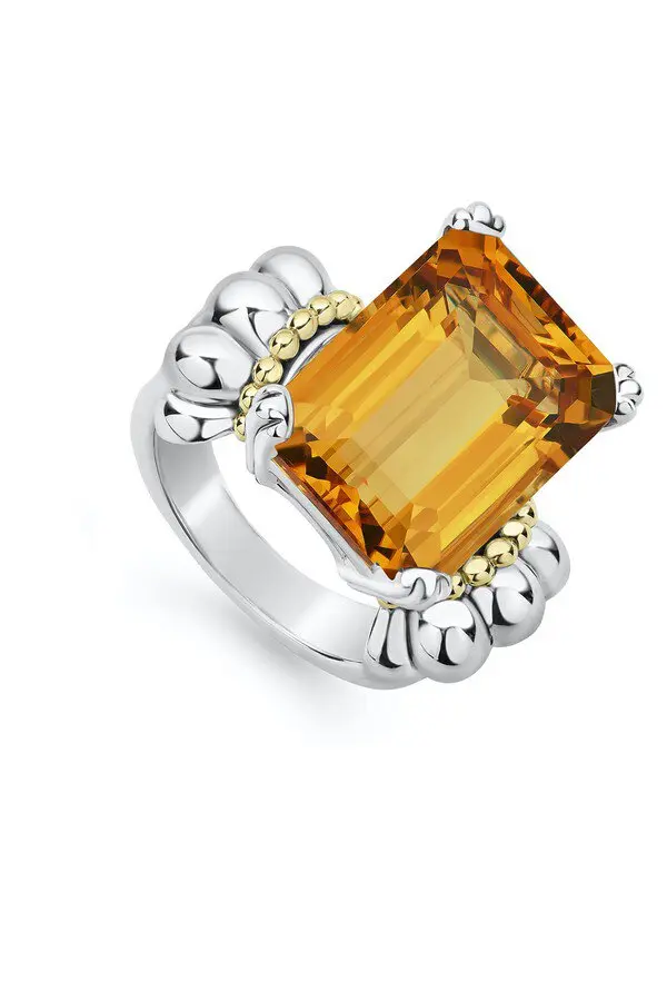 Lagos Glacier Emerald-cut Citrine Ring - Gold