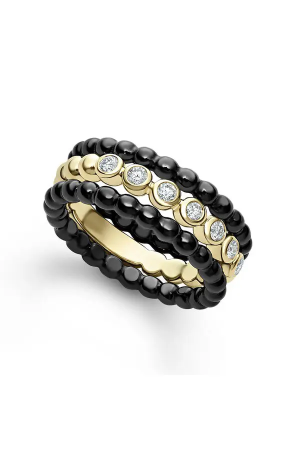 Lagos Meridian Diamond Stacking Ring Set - Gold