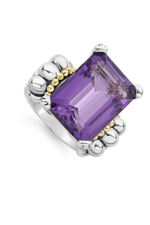 Lagos Glacier Extra Large Emerald-cut Amethyst Ring - Gold