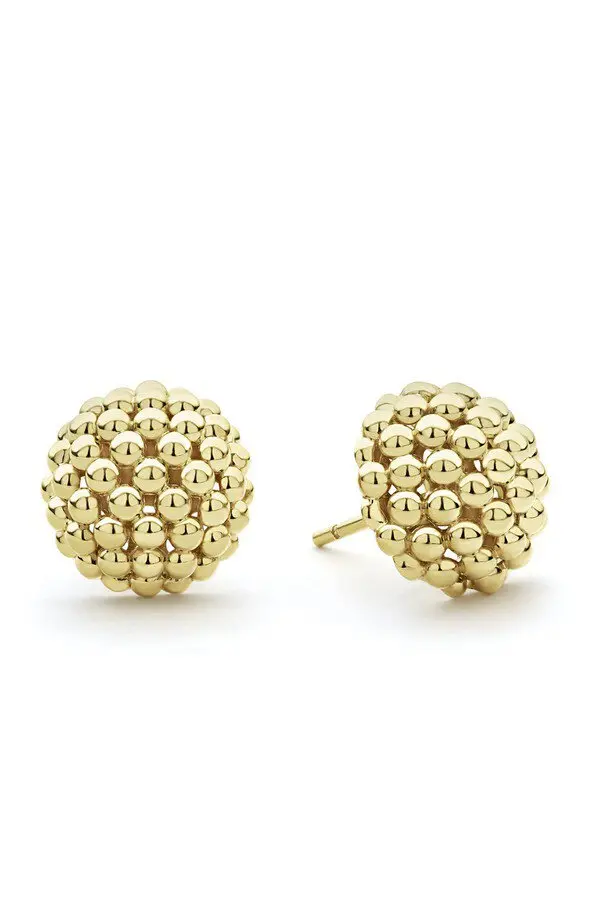 Lagos Caviar Large Beaded Stud Earrings - Gold