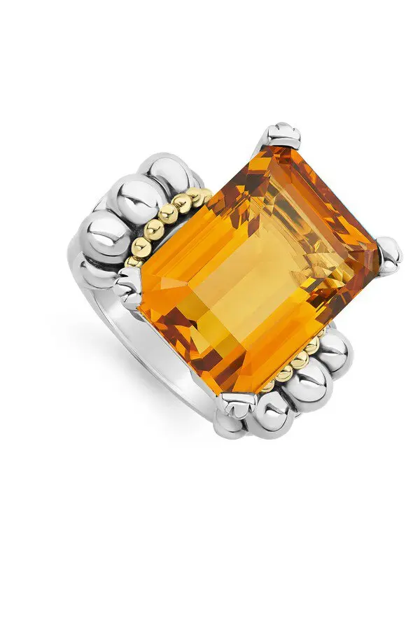 Lagos Glacier Extra Large Emerald-cut Citrine Ring - Gold
