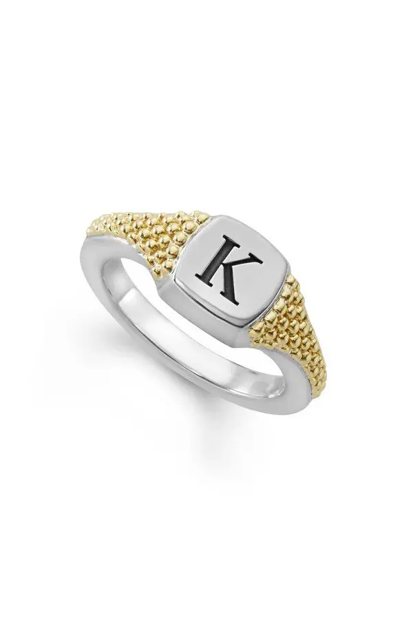 Lagos Signature Caviar Square Signet Ring - Gold