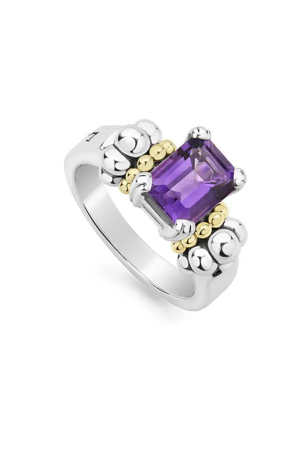 Lagos Glacier Small Emerald-cut Amethyst Ring - Gold