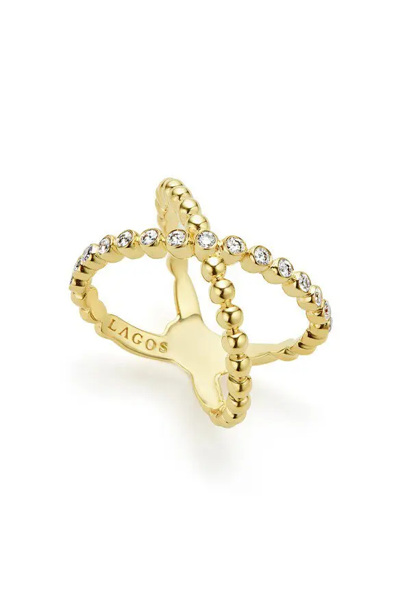 Lagos Caviar 18k And Diamond X Ring - Gold