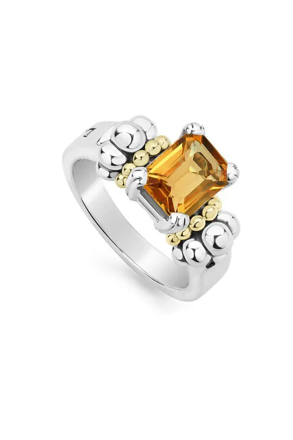 Lagos Glacier Small Emerald-cut Citrine Ring - Gold
