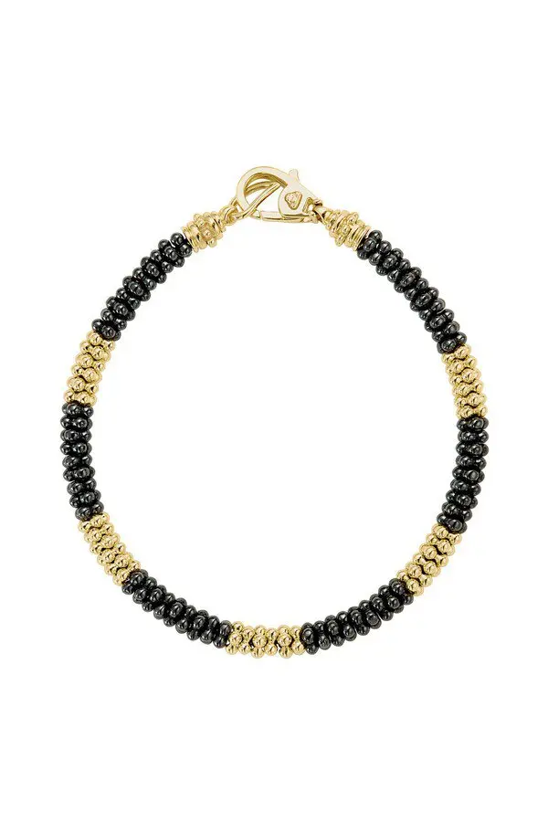 Lagos Black Caviar Five Large 18k Station 5mm Beaded Bracelet - Gold