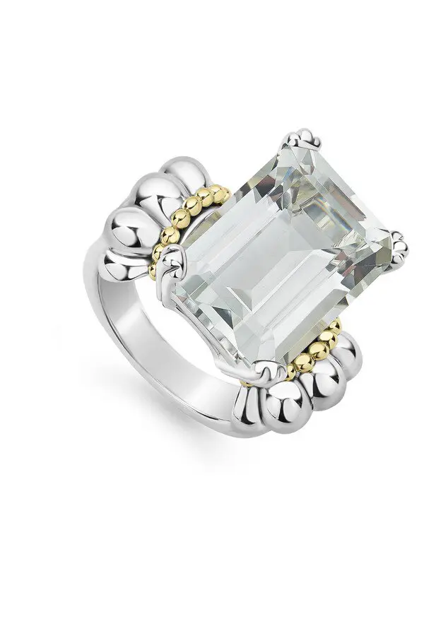 Lagos Glacier Emerald-cut Topaz Ring - White