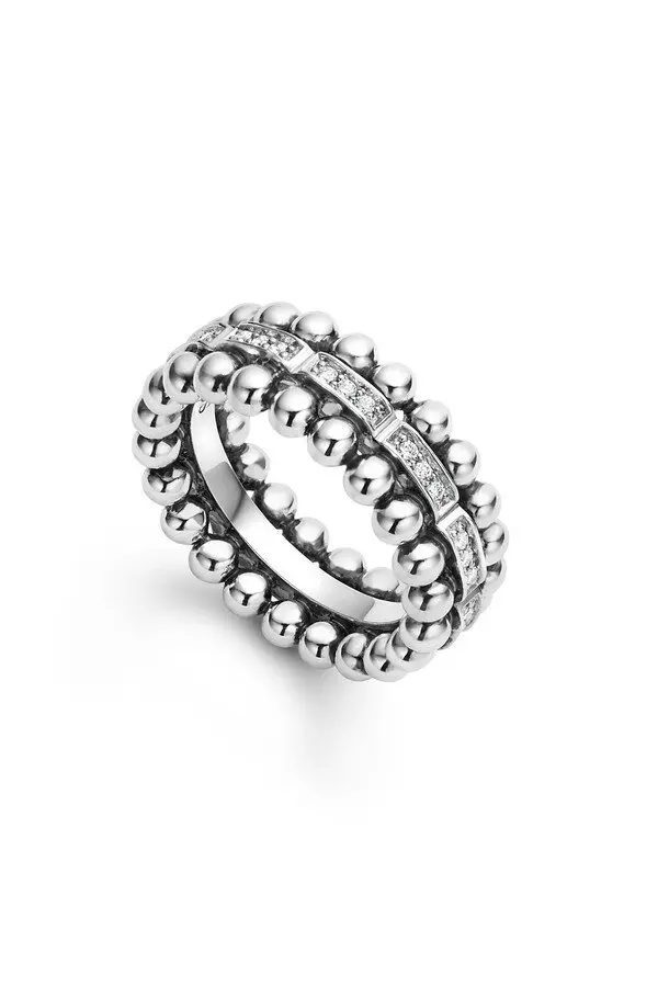 Lagos Caviar Beaded Diamond Band Ring - Red
