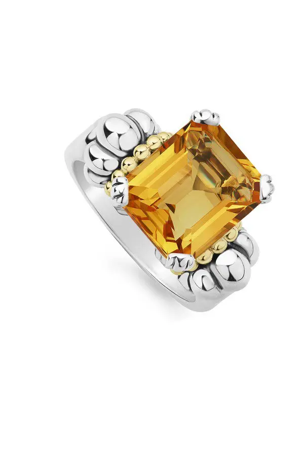 Lagos Glacier Medium Emerald-cut Citrine Ring - Gold