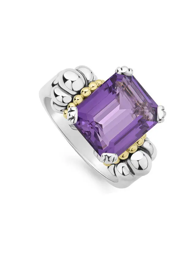 Lagos Glacier Medium Emerald-cut Amethyst Ring - Gold
