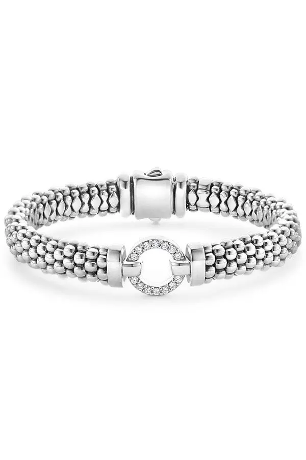 Lagos Enso Diamond Circle Caviar 9mm Bracelet - Silver