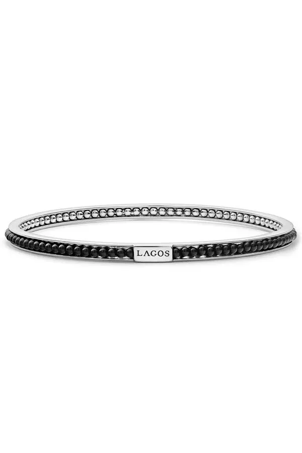 Lagos Caviar Icon Onyx Beaded Bangle - Silver