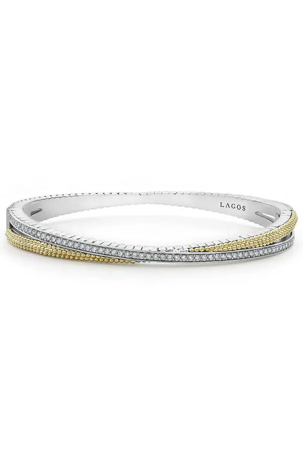 Lagos 18k Caviar And Diamond Bangle - Gold