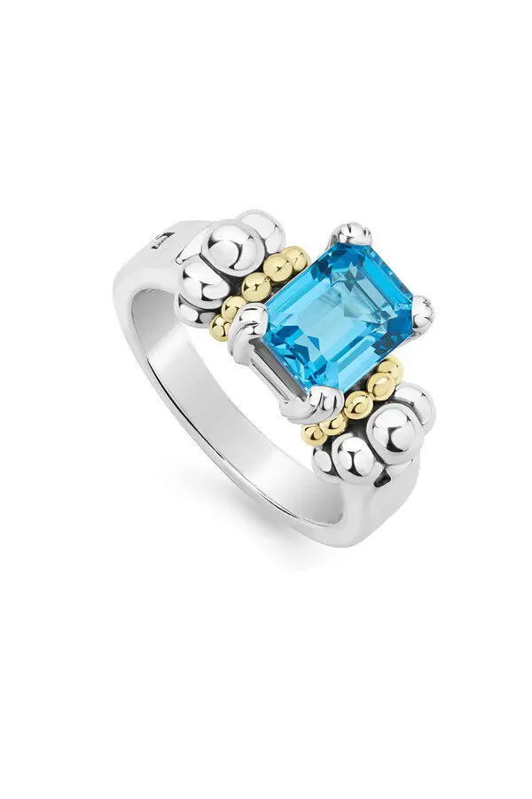 Lagos Glacier Small Emerald-cut Topaz Ring - Blue