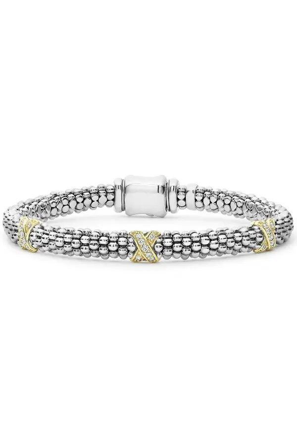 Lagos Embrace Three Station X Diamond Caviar 6mm Bracelet - Gold