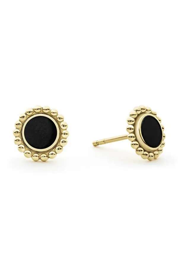 Lagos Covet Round Onyx Stud Earrings - Gold