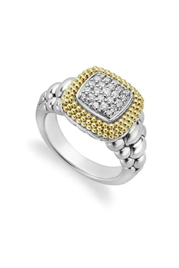 Lagos Caviar Lux Square Diamond Statement Ring - Gold