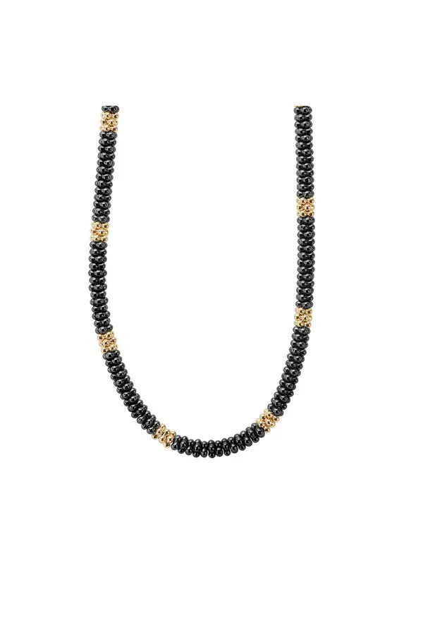 Lagos Black Caviar 18k Station Beaded Necklace - Gold