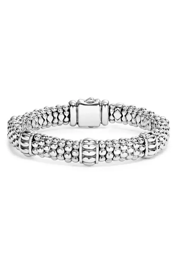 Lagos Signature Caviar Fluted Beaded 9mm Bracelet - Silver