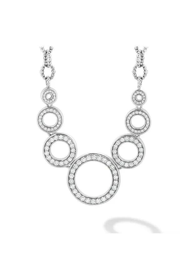 Lagos Caviar Spark Seven Circle Diamond Link Necklace - Red