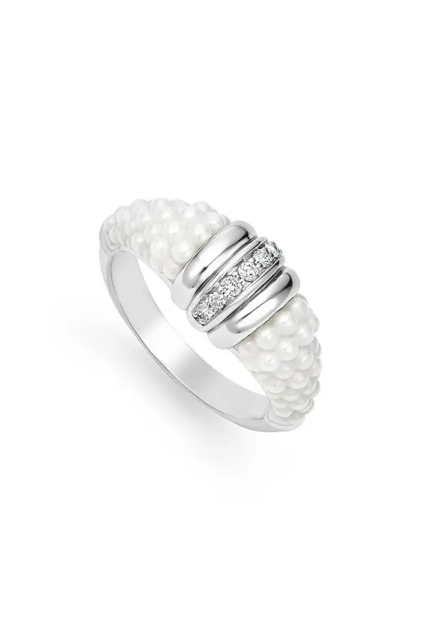 Lagos Caviar Diamond Stacking Ring - White