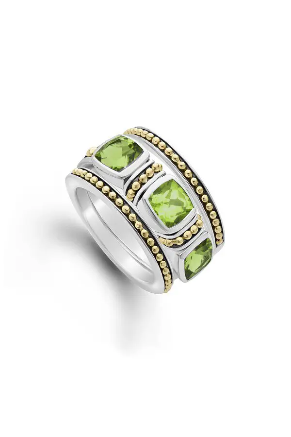 Lagos Rittenhouse Peridot Stackable Rings In Sterling Silver And 18k - Green
