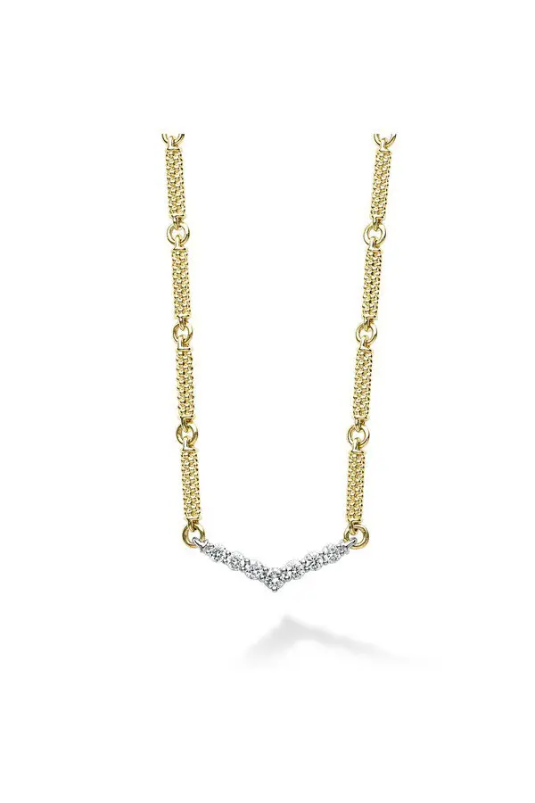 Lagos Signature Caviar Superfine Diamond Station Necklace - Gold