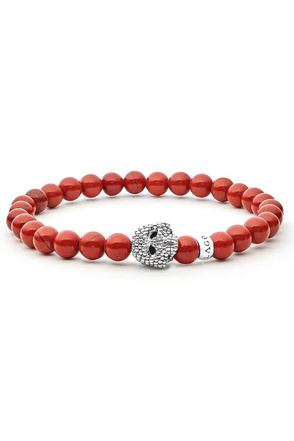 Lagos Anthem Jasper Skull Bead Bracelet - Red